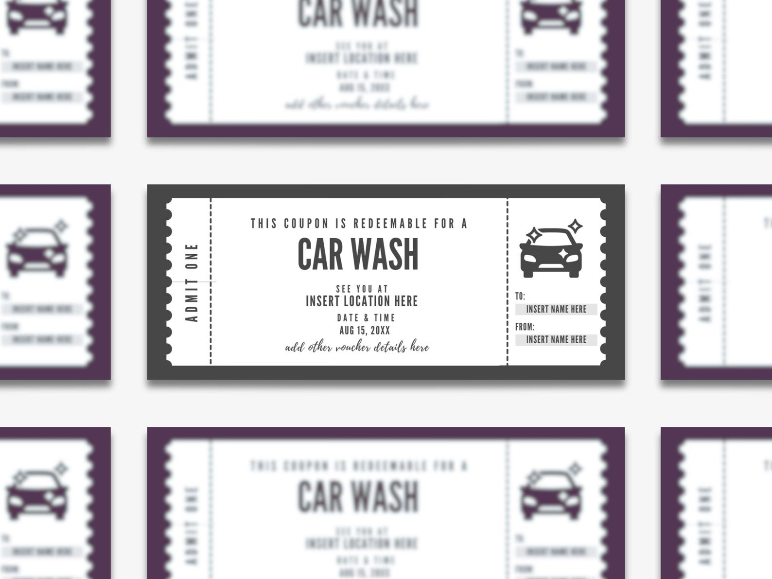 Editable Car Wash Coupon Template, Custom Car Wash Ticket, Printable ...