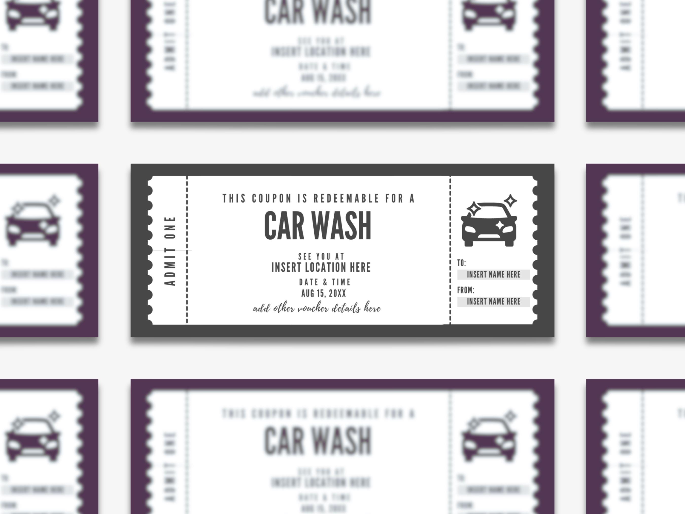Editable Car Wash Coupon Template, Custom Car Wash Ticket, Printable ...