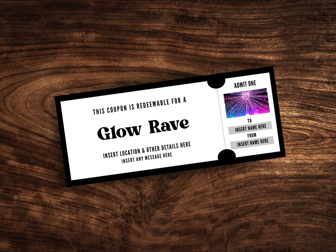 Editable Glow Rave Ticket Template, Custom Rave Dance Party Coupon ...