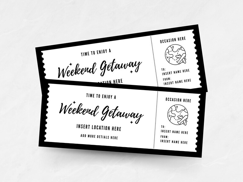 Editable Weekend Getaway Coupon Template, Custom Surprise Hotel ...