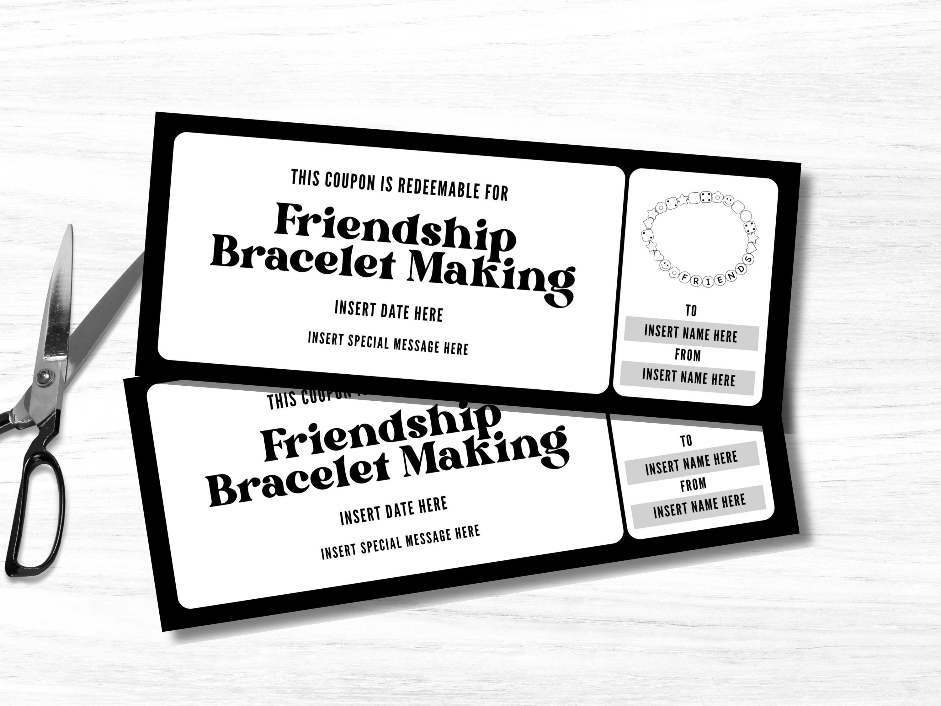 Printable Friendship Bracelet Making Night Coupon, Editable Friendship ...