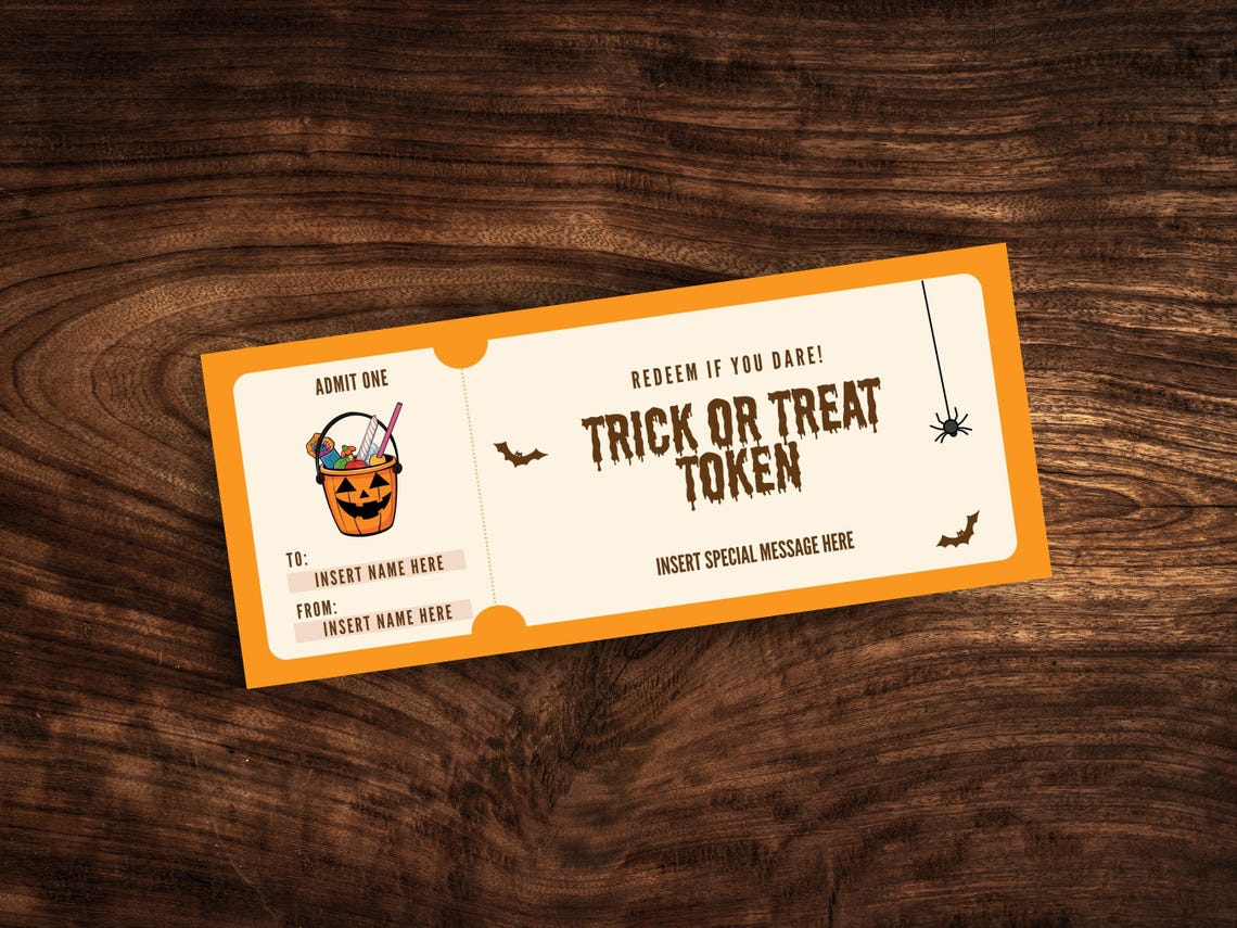 Editable Trick or Treat Token Coupon, Printable Halloween Candy ...