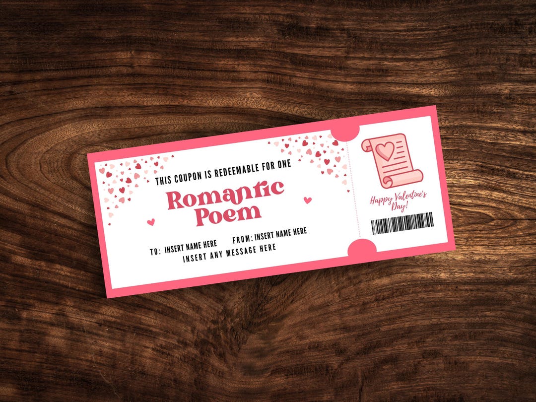 Editable Romantic Poem Valentine's Day Coupon, Printable Words of ...