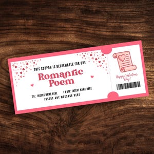Editable Romantic Poem Valentine's Day Coupon, Printable Words of ...