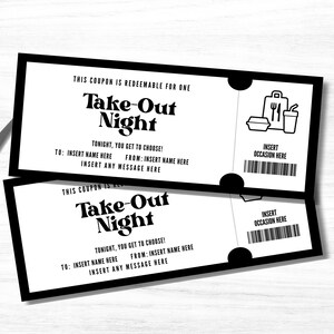 Editable Take-out Night Coupon, Printable Food Delivery Ticket Template ...