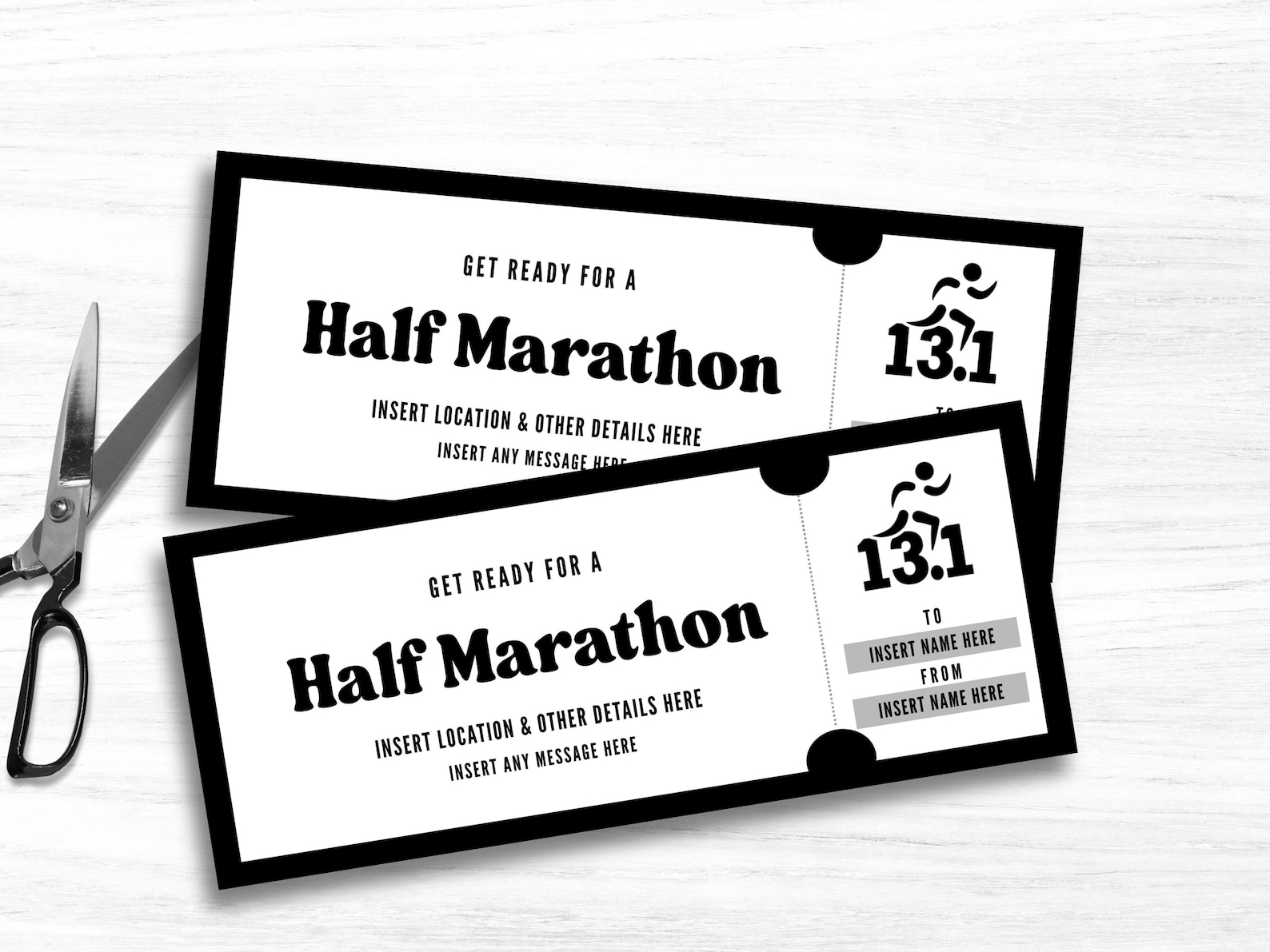 Editable Half-marathon Ticket Template, Custom 1/2 Marathon Race Coupon ...