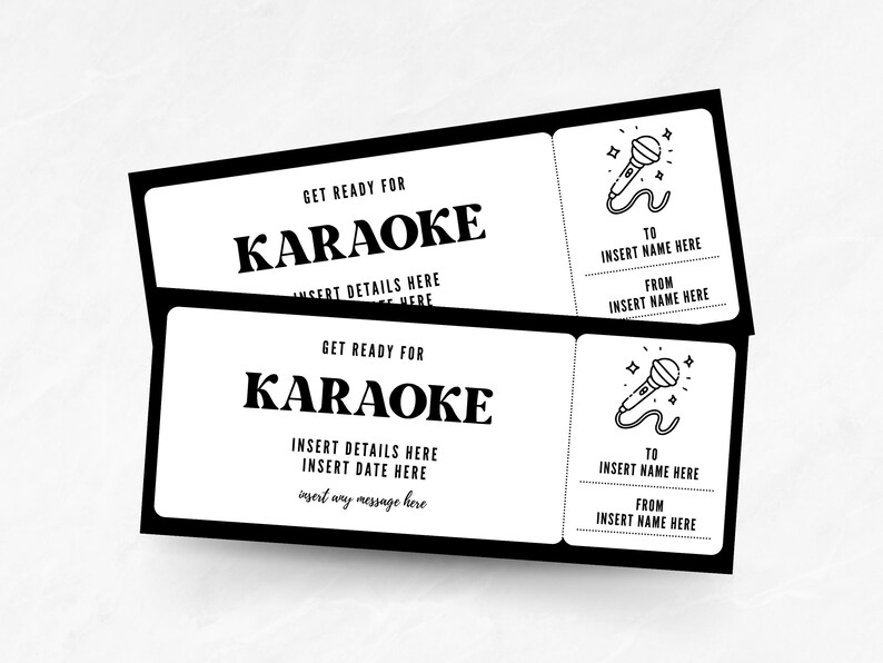 Editable Karaoke Night Coupon, Custom Karaoke Date Ticket Template ...