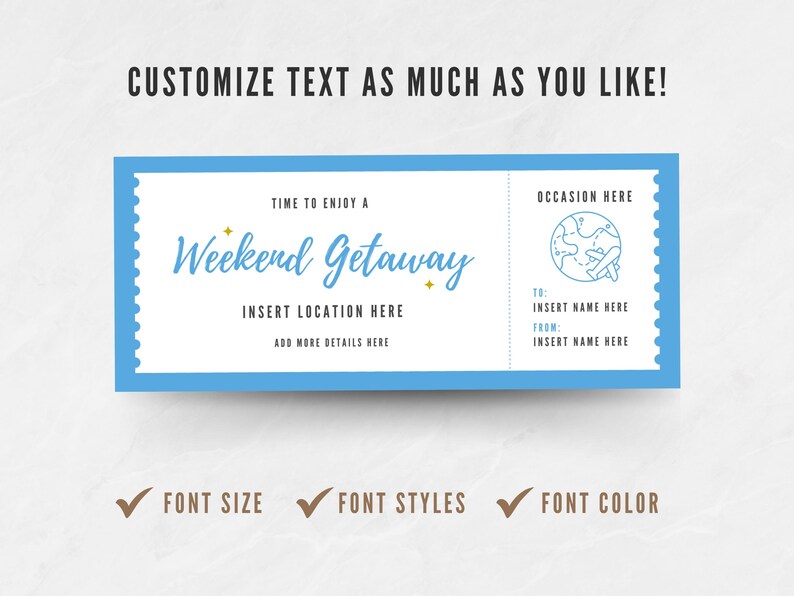 Editable Weekend Getaway Coupon Template, Custom Surprise Hotel ...