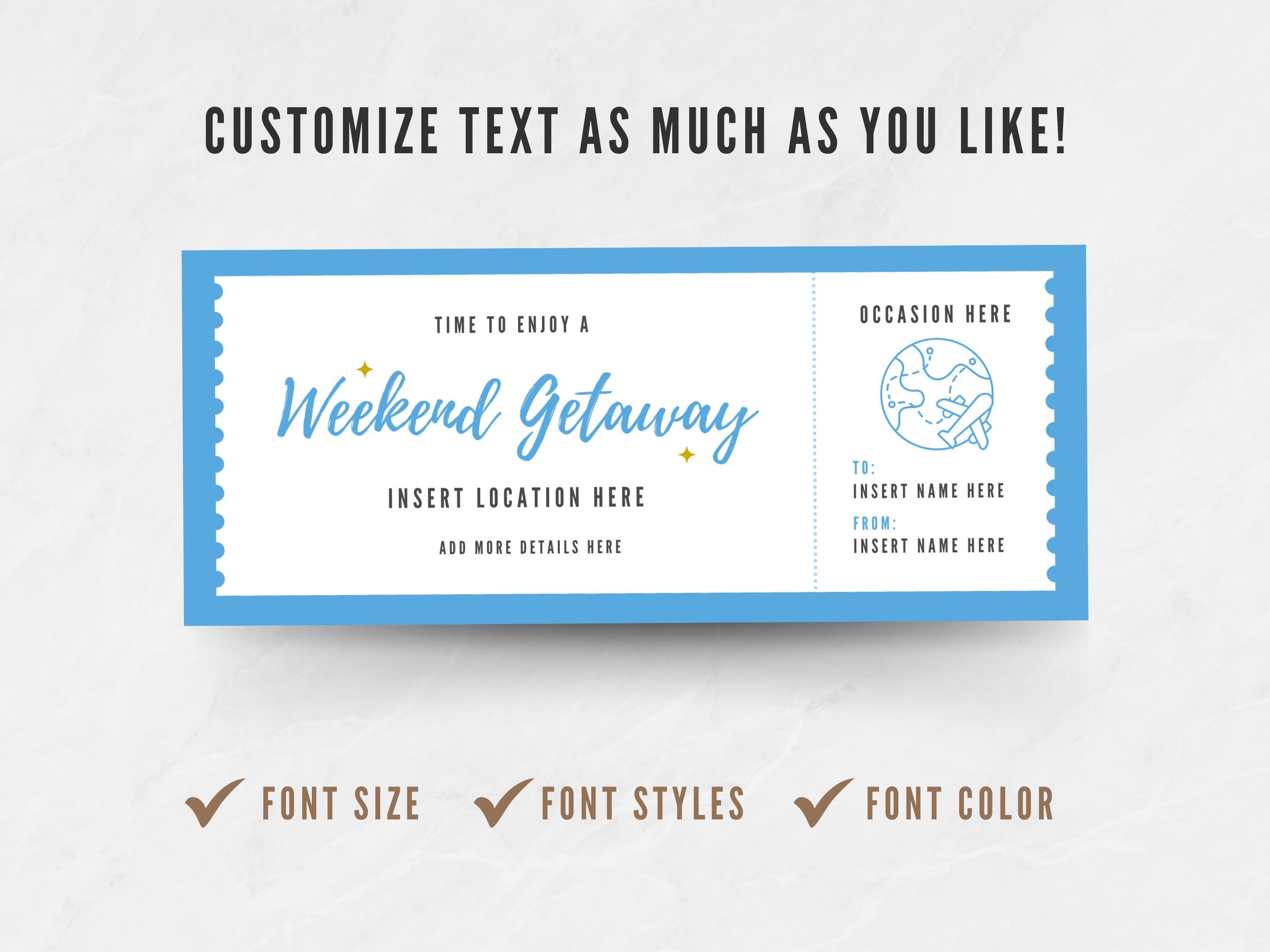 Editable Weekend Getaway Coupon Template, Custom Surprise Hotel ...