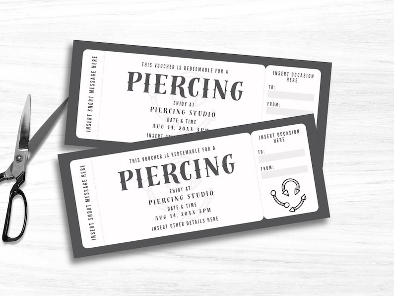 Piercing Ticket Gift Voucher, Editable Gift Certificate Template ...
