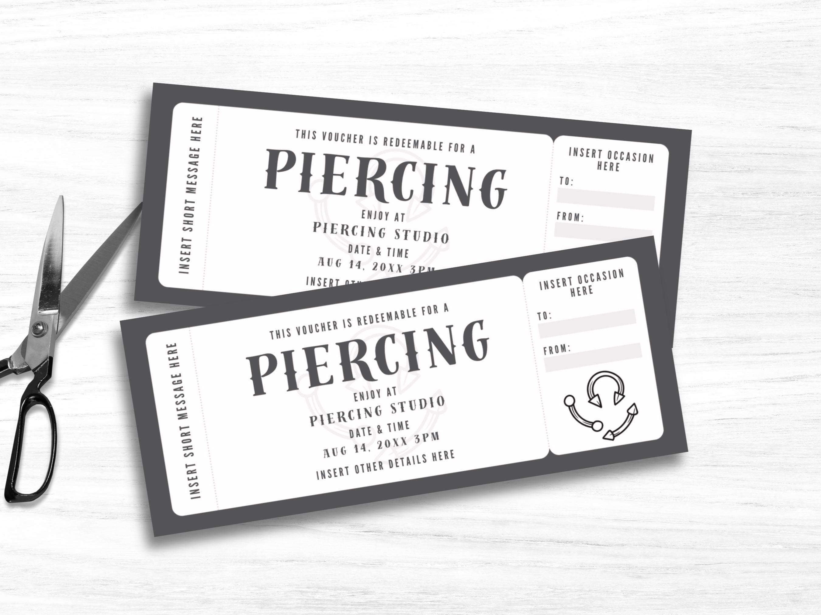 Piercing Ticket Gift Voucher, Editable Gift Certificate Template ...