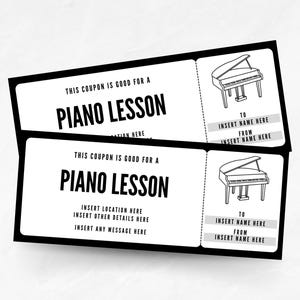 Editable Piano Lesson Coupon, Custom Piano Class Ticket Template ...