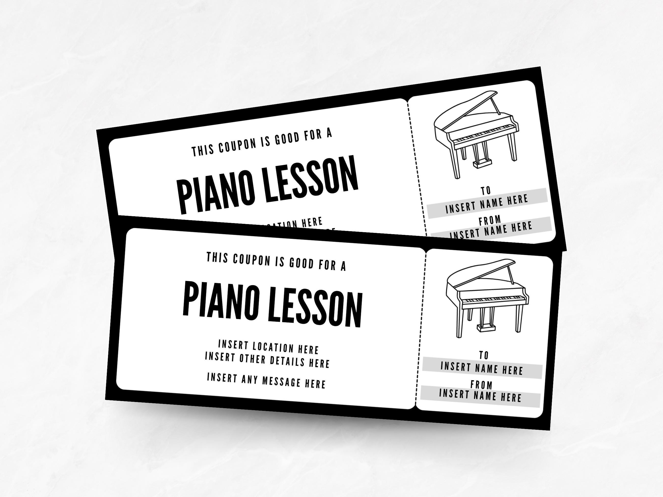 Editable Piano Lesson Coupon, Custom Piano Class Ticket Template ...