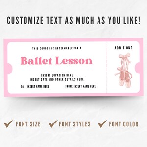 Editable Ballet Lesson Coupon, Custom Ballet Lessons Ticket Template ...