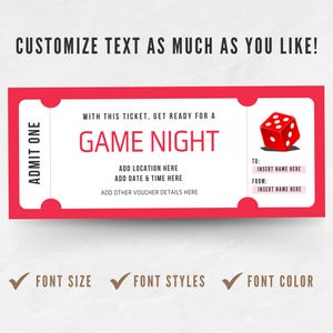 Editable Game Night Coupon, Custom Family Game Night Ticket Template ...