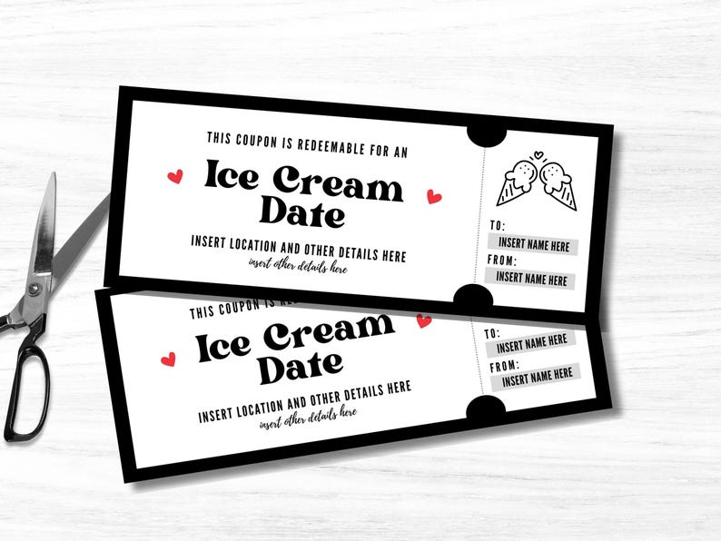 Editable Ice Cream Date Coupon, Custom Ice Cream Gift Certificate ...