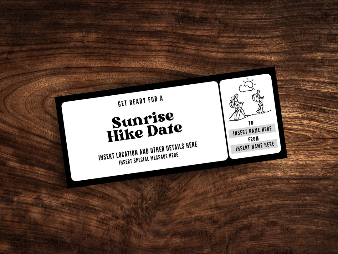 Editable Sunrise Hike Date Coupon, Custom Sunrise Hiking Gift ...