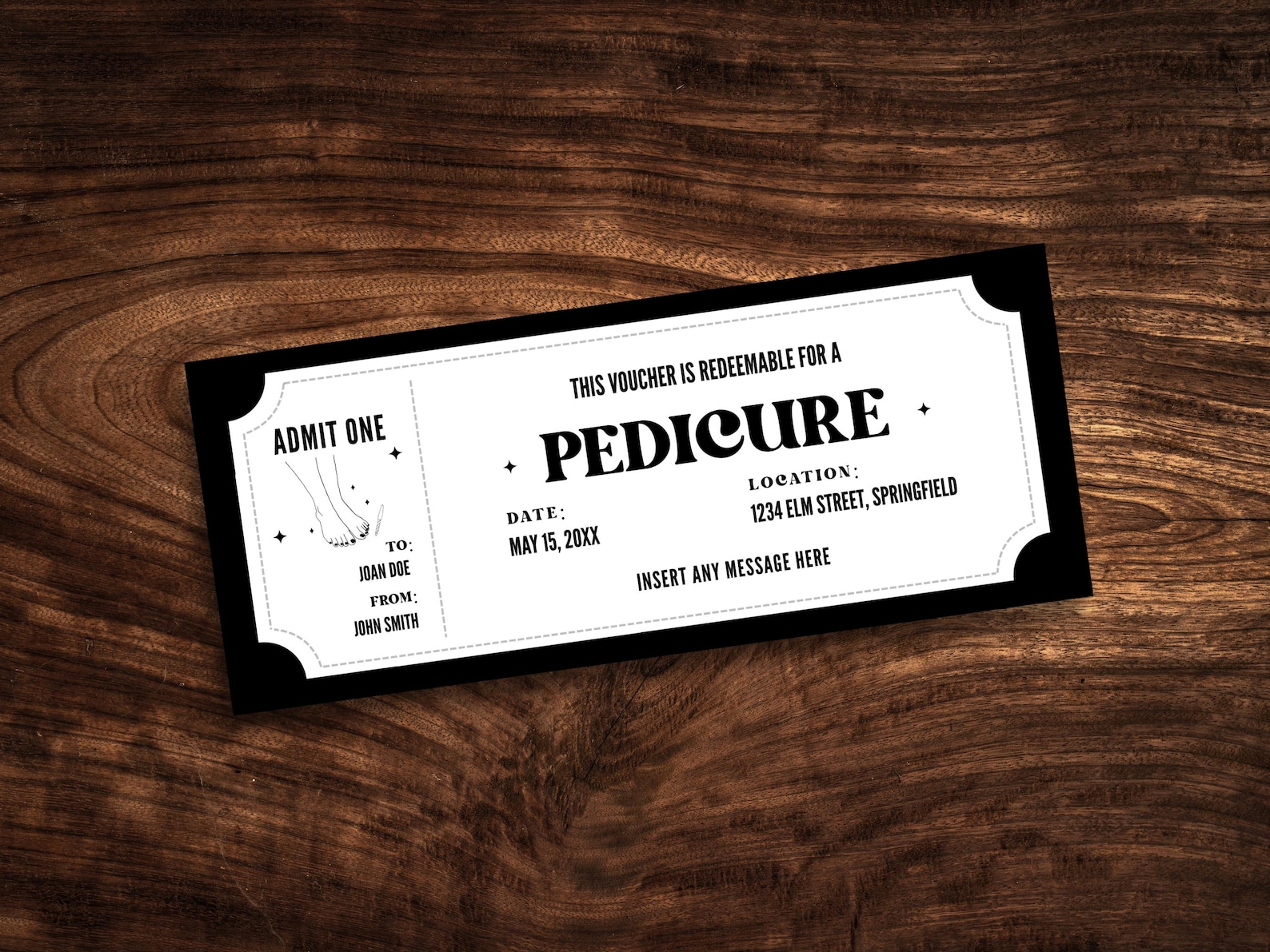Editable Pedicure Coupon Template, Custom Pedi Ticket Gift Certificate ...