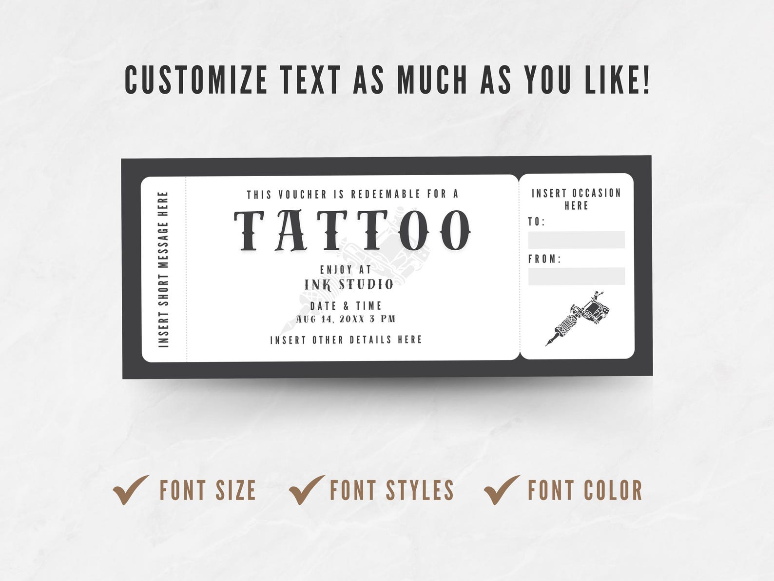 Tattoo Ticket Gift Voucher, Editable Gift Certificate Template, Custom ...