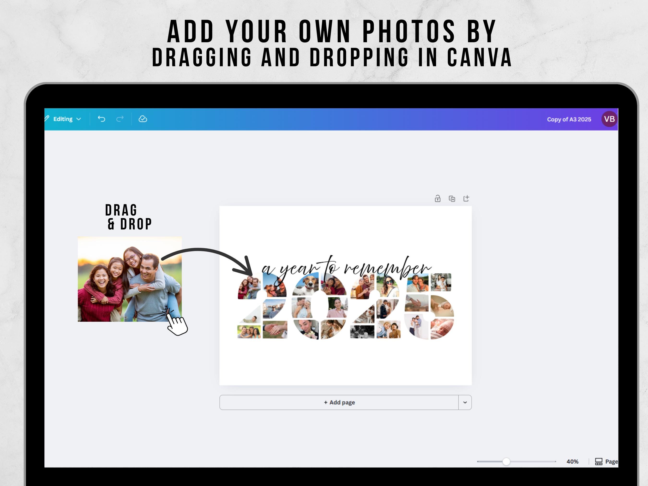 Editable Year 2025 Photo Collage Template, Custom New Year Photo ...