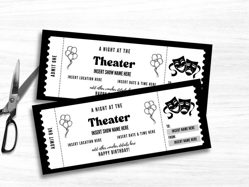 Custom Theater Ticket Template, Printable Play Show Ticket Coupon ...