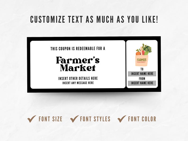 Editable Farmer's Market Ticket Template, Custom Harvest Farmers Market ...