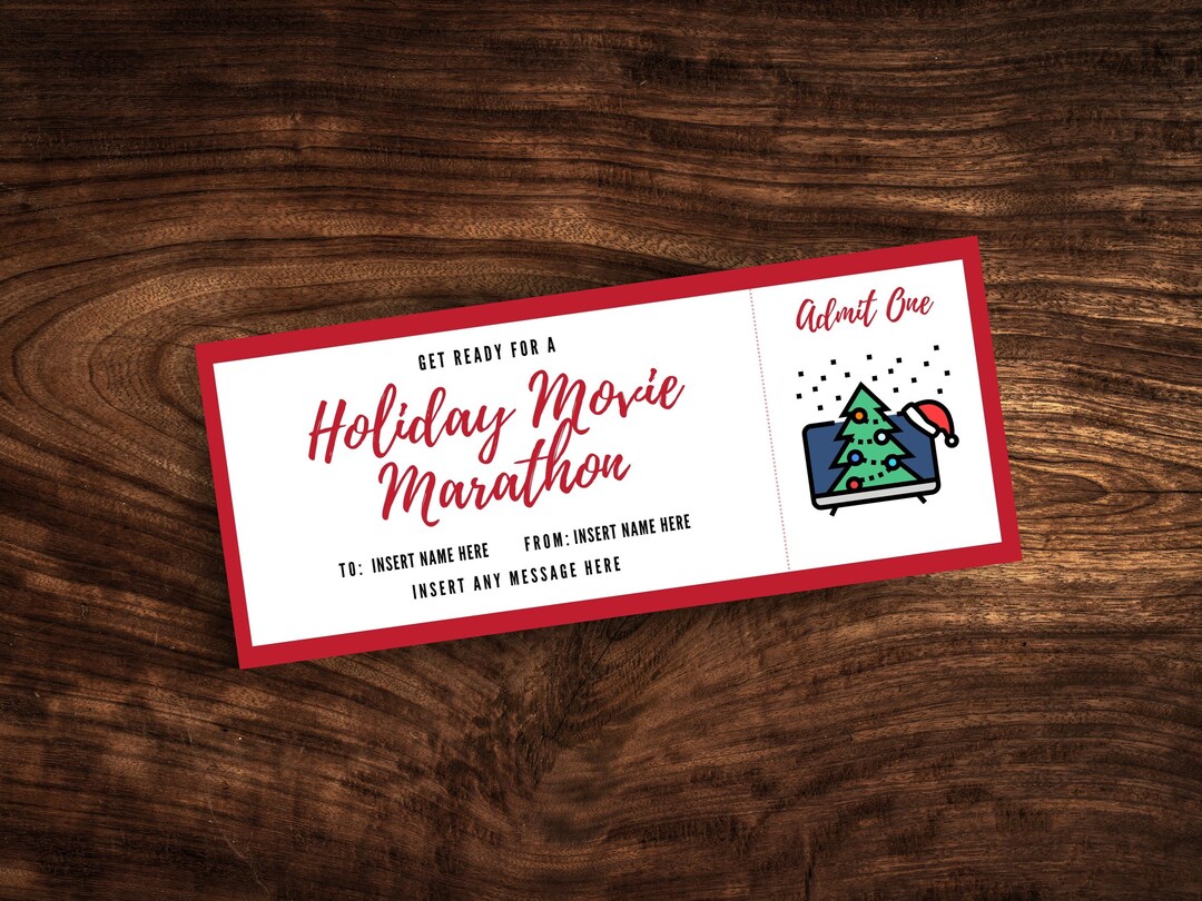 Editable Holiday Movie Ticket Template, Custom Christmas Movie Marathon ...