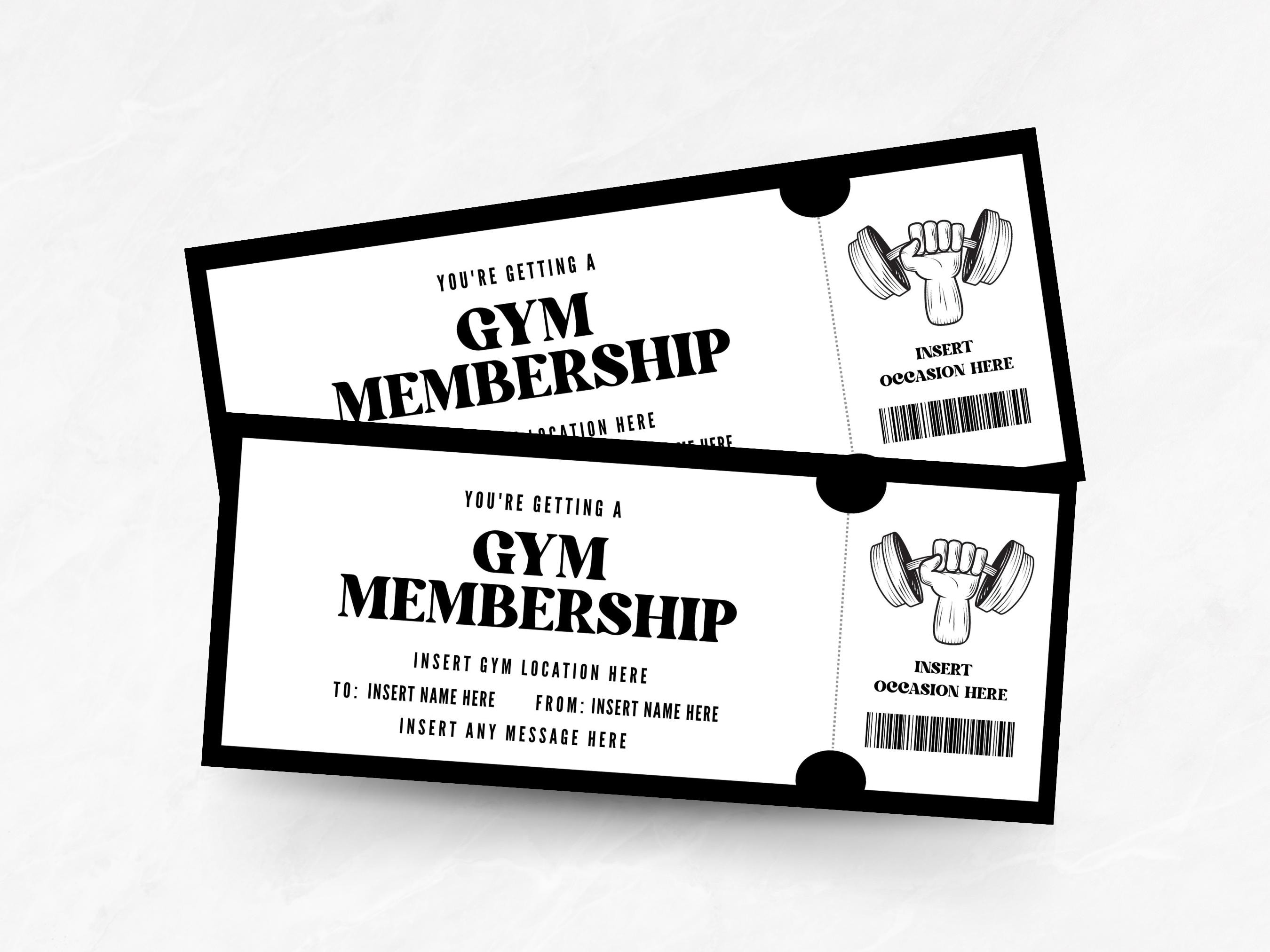 Editable Gym Membership Coupon, Custom Fitness Club Membership Ticket ...