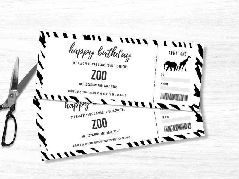 Custom Zoo Ticket Template, Editable Zoo Visit Coupon, Surprise Zoo ...
