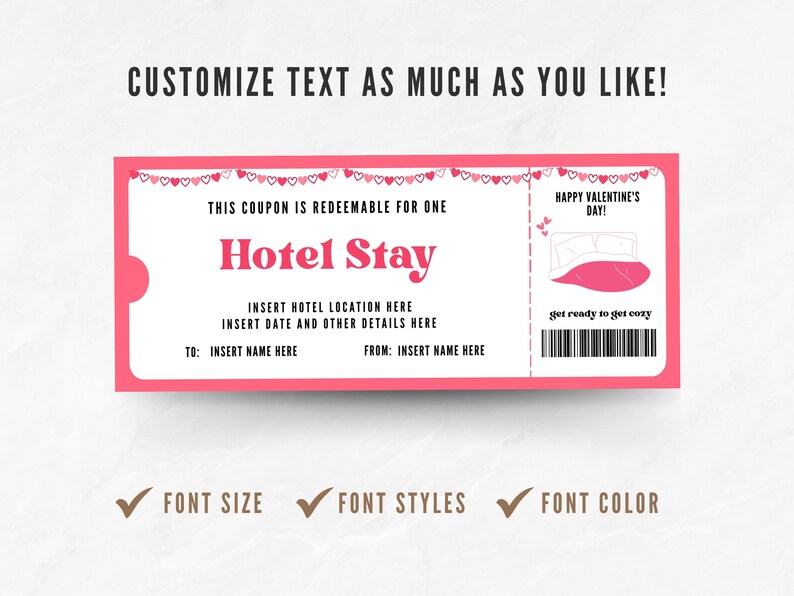 Editable Hotel Stay Valentine's Day Coupon Template, Custom Surprise ...