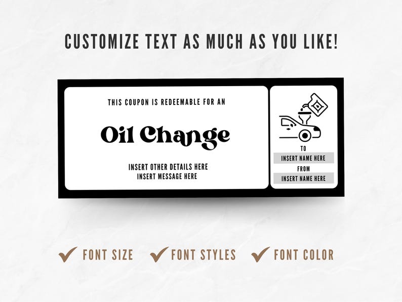 Editable Oil Change Coupon Template, Custom Car Oil Change Ticket ...