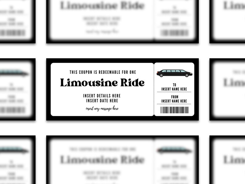 Editable Limo Ticket Template, Printable Limousine Ride Coupon ...