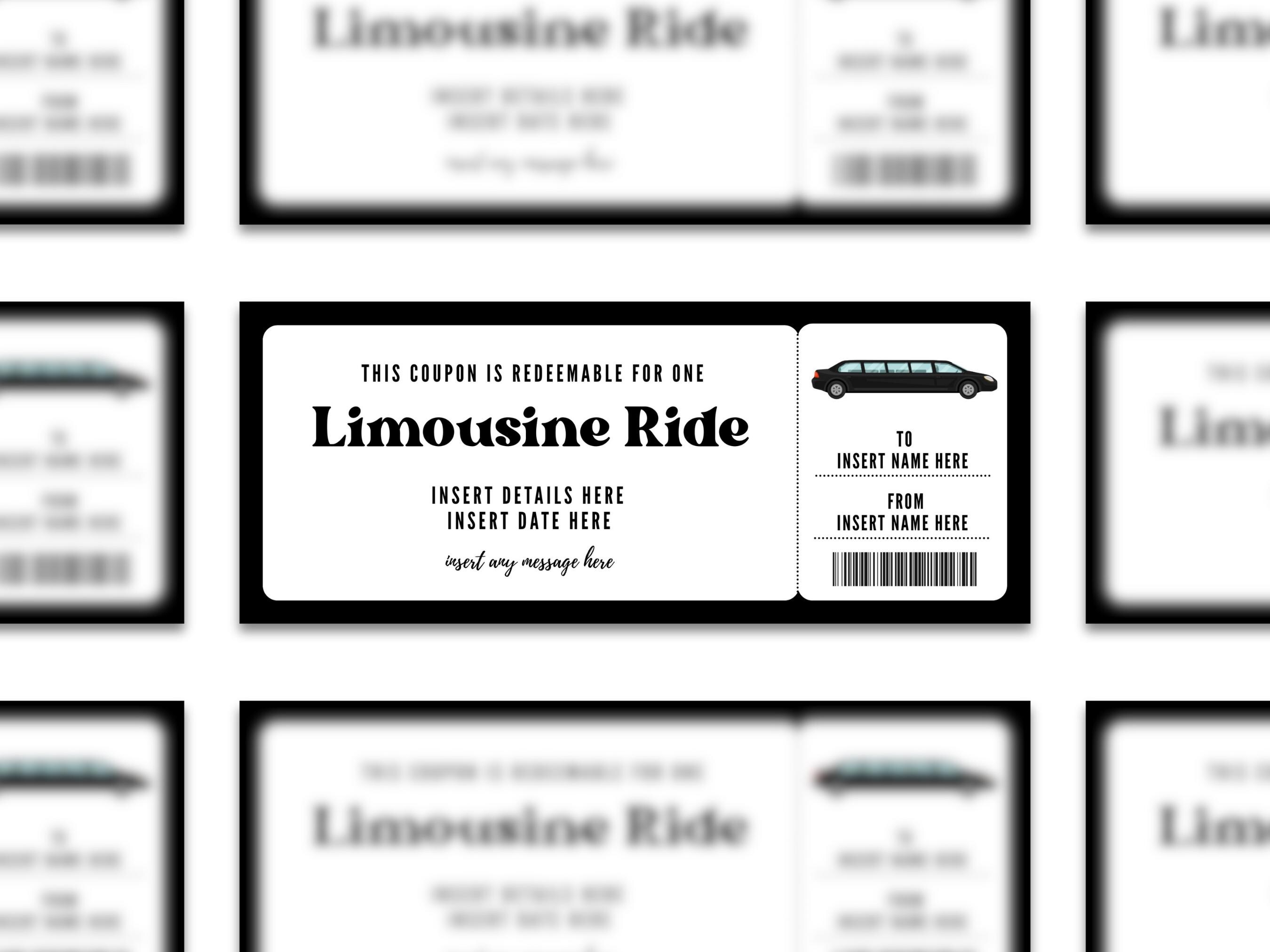 Editable Limo Ticket Template, Printable Limousine Ride Coupon ...