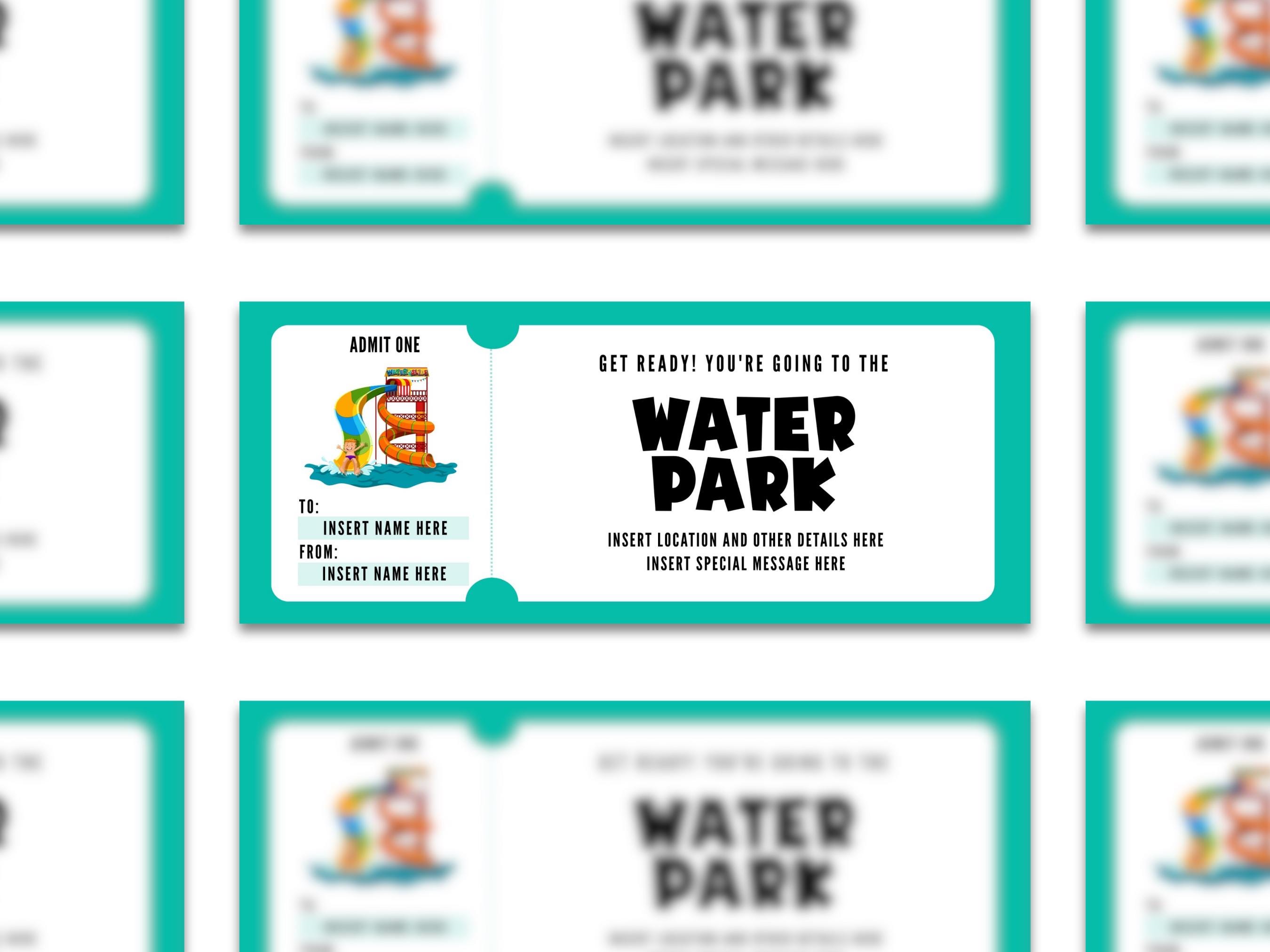 Custom Water Park Ticket Template, Editable Water Amusement Park Coupon ...