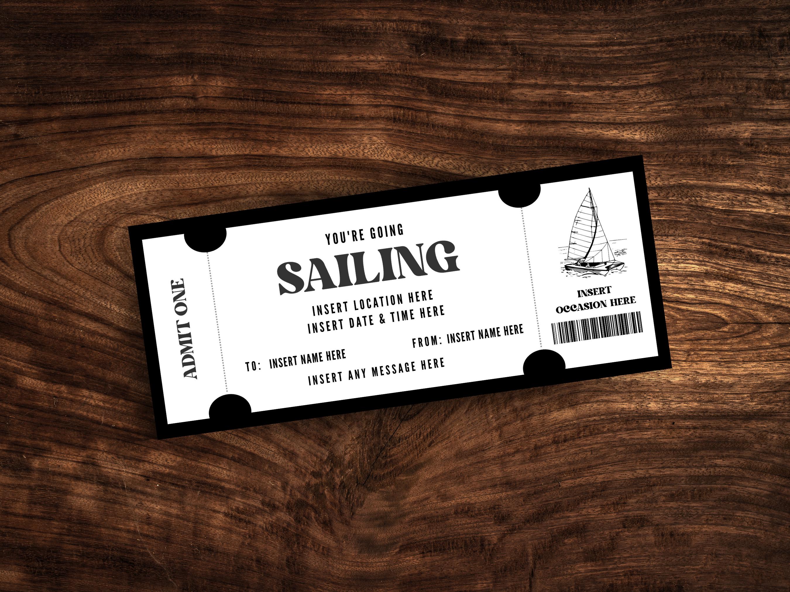 Editable Sailing Trip Ticket, Printable Sail Boat Boarding Pass Coupon ...