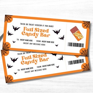Editable Full Sized Candy Bar Coupon, Custom Trick or Treat Ticket ...