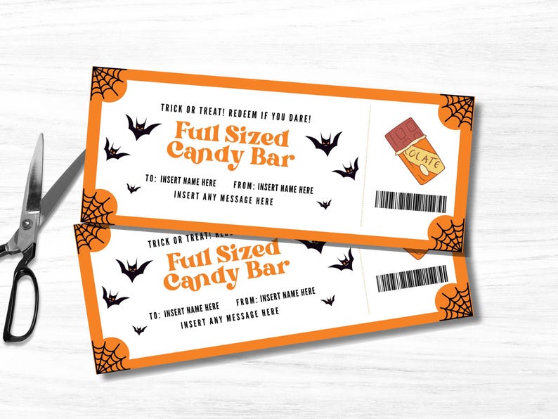 Editable Full Sized Candy Bar Coupon, Custom Trick or Treat Ticket ...