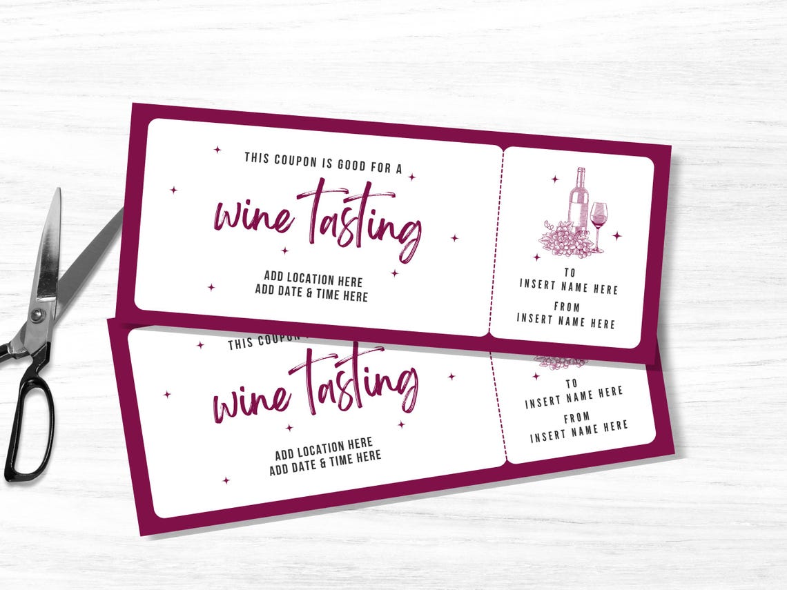 Printable Wine Tasting Coupon Template, Editable Winery Ticket Template ...