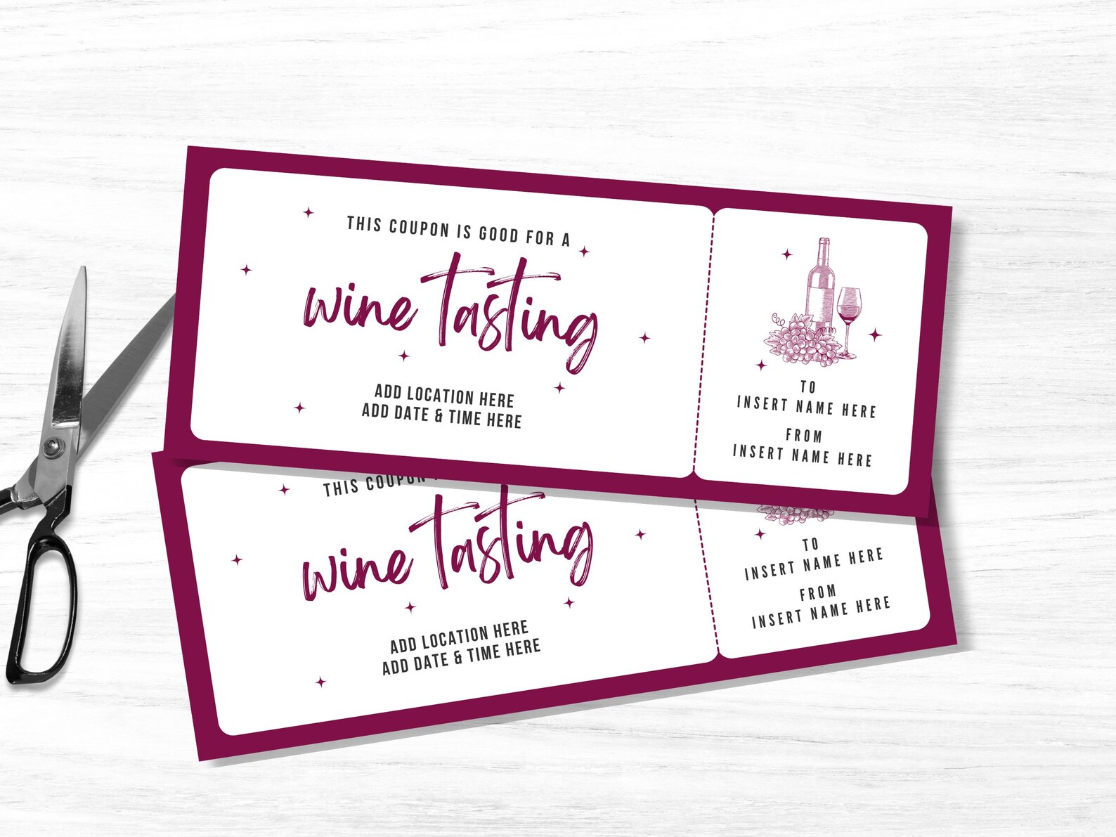 Printable Wine Tasting Coupon Template, Editable Winery Ticket Template ...