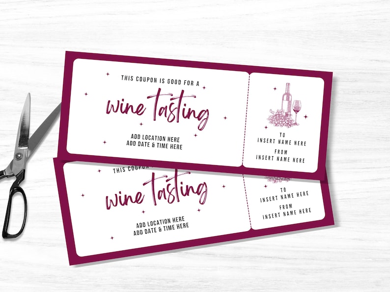 Printable Wine Tasting Coupon Template, Editable Winery Ticket Template ...