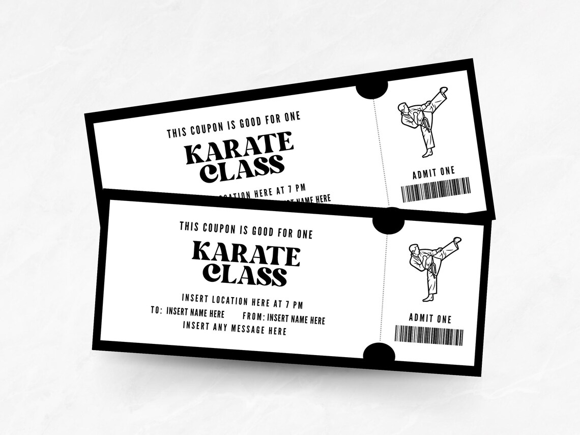 Editable Karate Class Coupon, Custom Karate Lesson Ticket Template ...