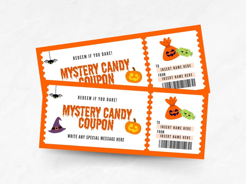 Editable Mystery Candy Coupon, Printable Trick-or-treat Template ...
