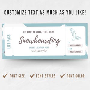 Editable Snowboarding Lift Ticket Template, Custom Snowboarding Trip ...