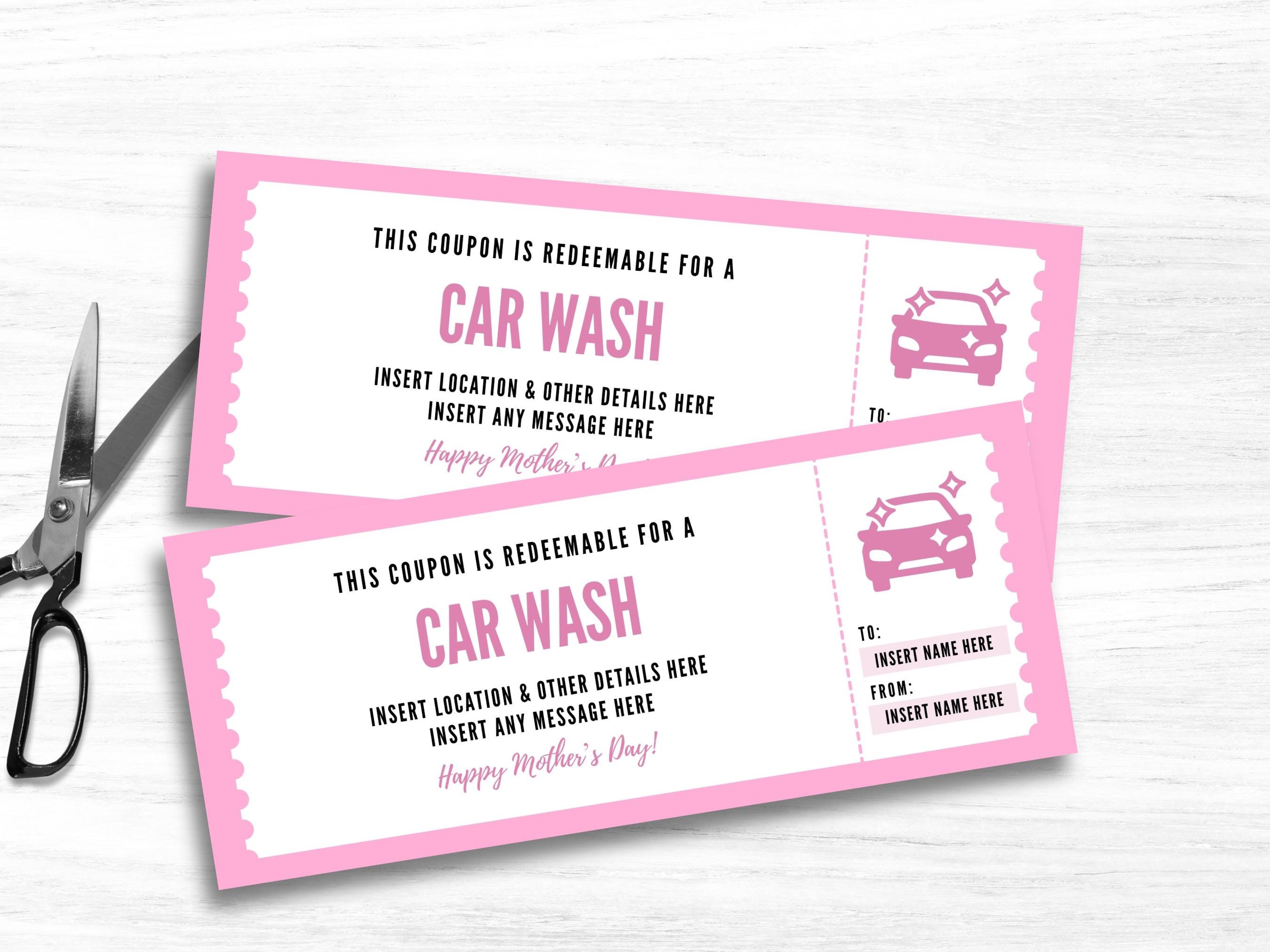 Editable Car Wash Coupon Template, Custom Car Wash Ticket, Printable ...