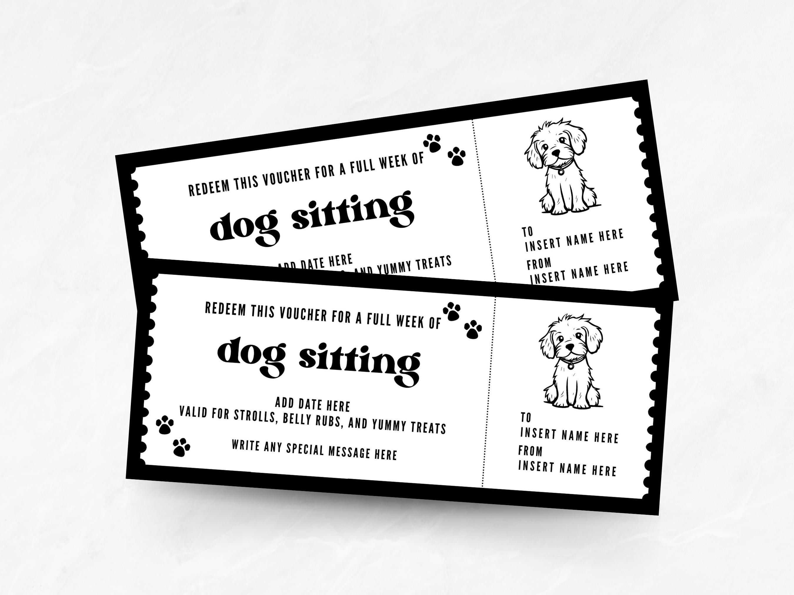 Editable Dog Sitting Coupon Template, Custom Dog Watching Ticket ...