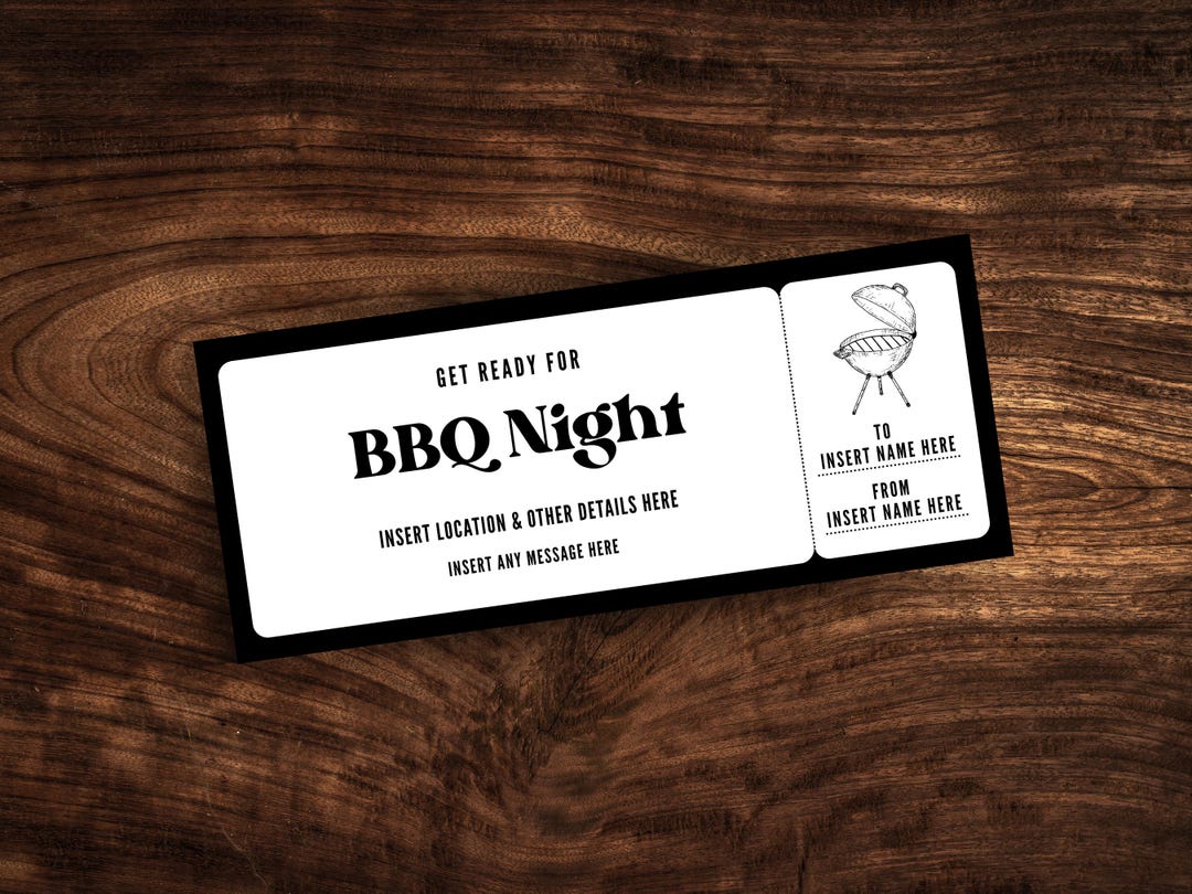 Editable BBQ Night Ticket Template, Printable Barbeque Coupon ...