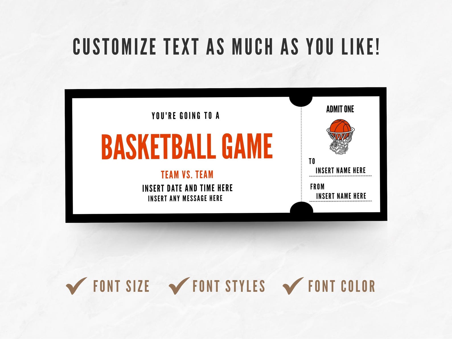 Editable Basketball Game Ticket Template, Printable Basketball Ticket ...