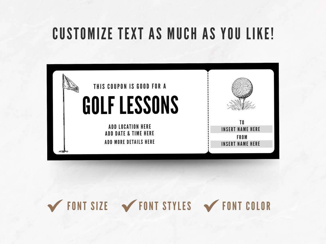Editable Golf Lesson Gift Certificate, Custom Golf Class Coupon ...