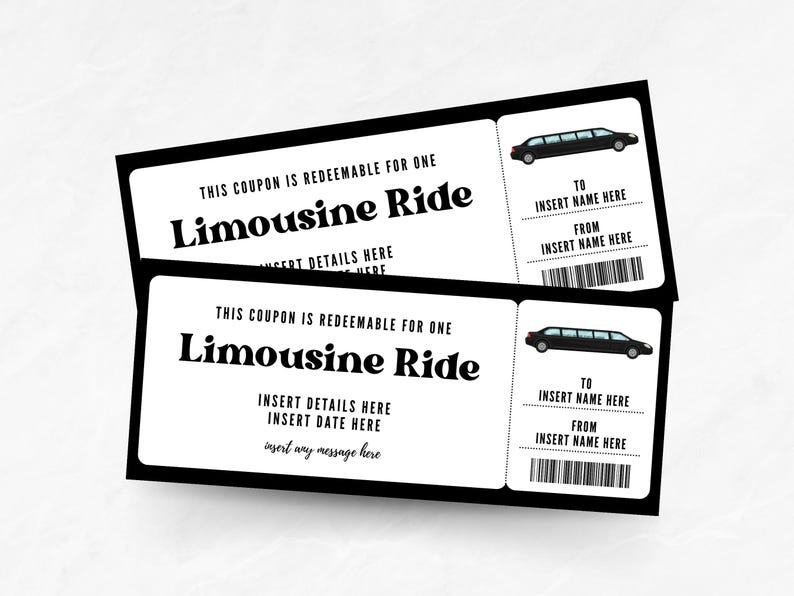 Editable Limo Ticket Template, Printable Limousine Ride Coupon ...