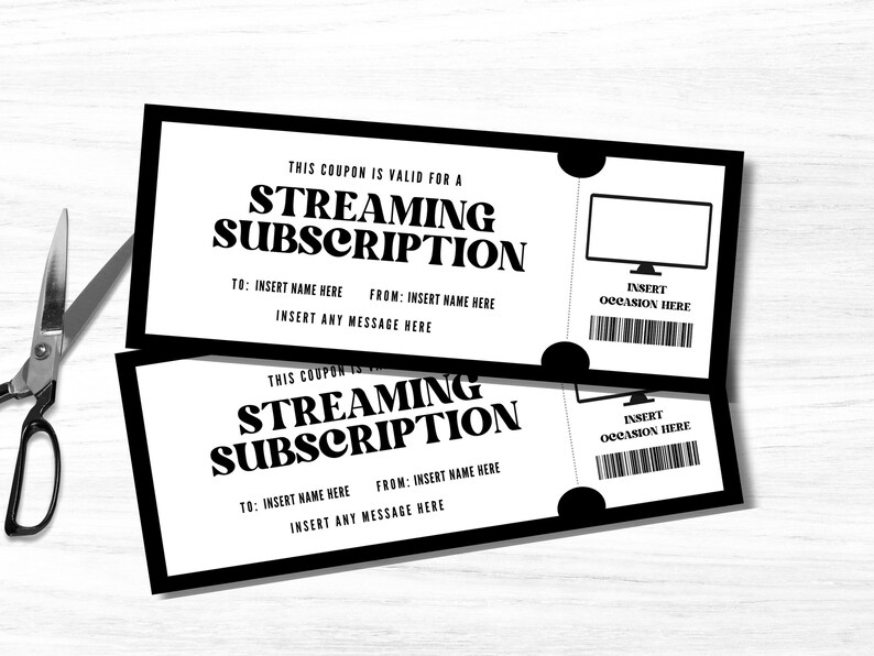 Editable Streaming Subscription Coupon, Custom Streaming Service Ticket ...